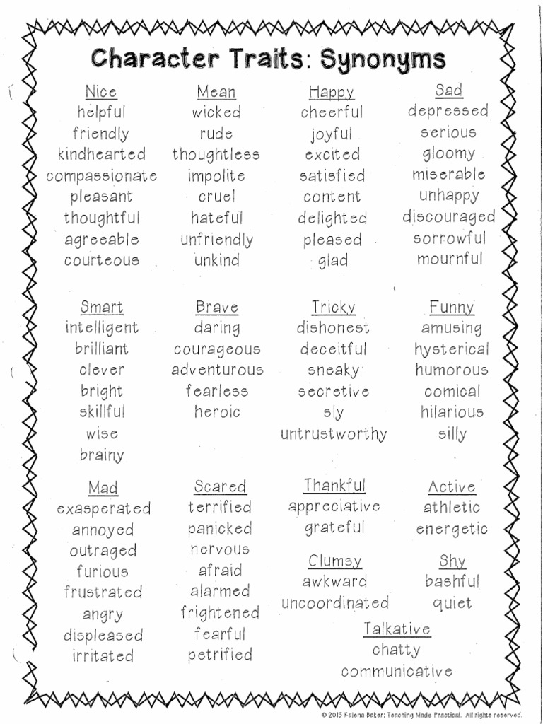 Character Trait Synonyms | PDF