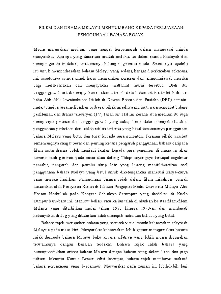 Filem Dan Drama Melayu Punca Perluasaan Bahasa Rojak | PDF