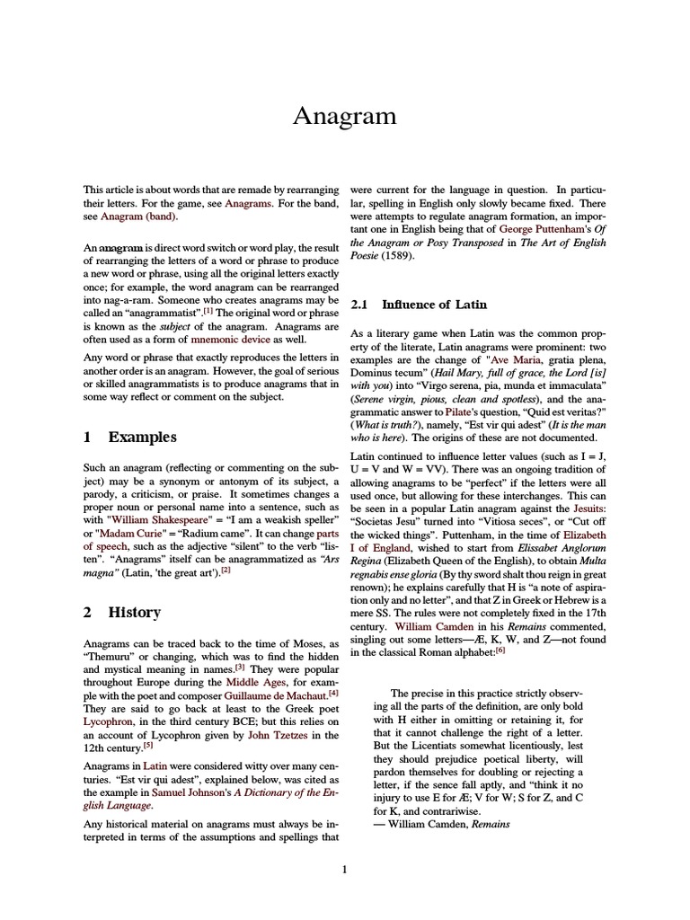 Anagram | PDF | Leisure