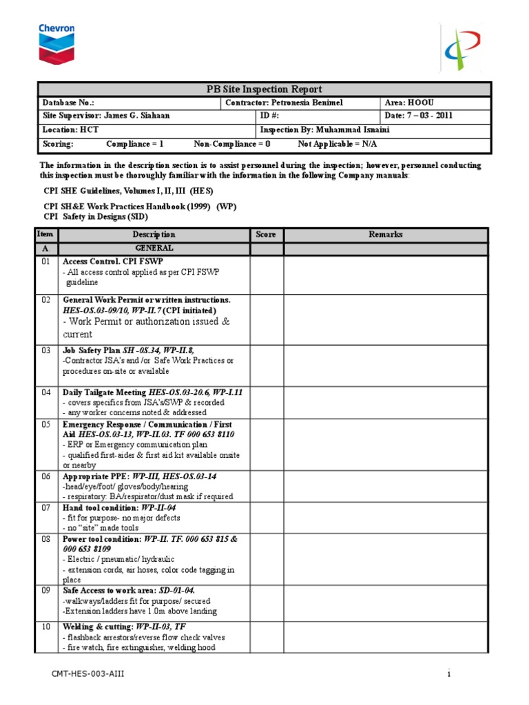 PB Site Insp Form HOOU | PDF | Science | Engineering