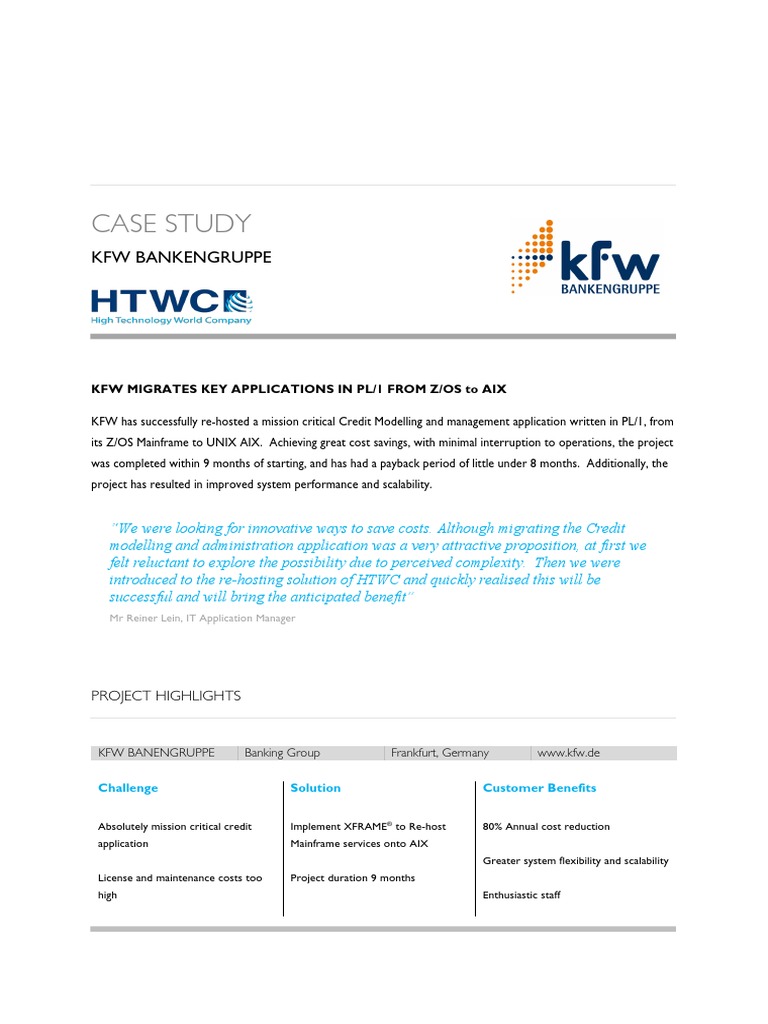 Case Study KFW PDF | PDF | Compiler | Mainframe Computer