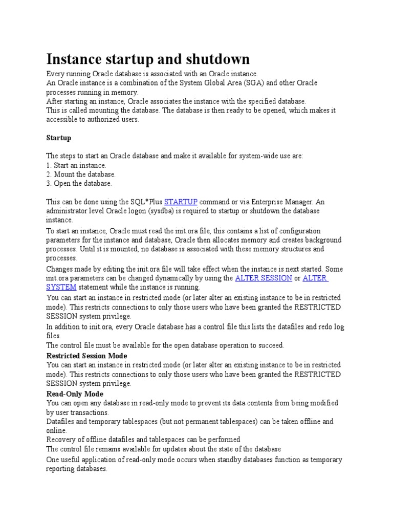 Instance Startup and Shutdown | Download Free PDF | Oracle Database | Database Transaction