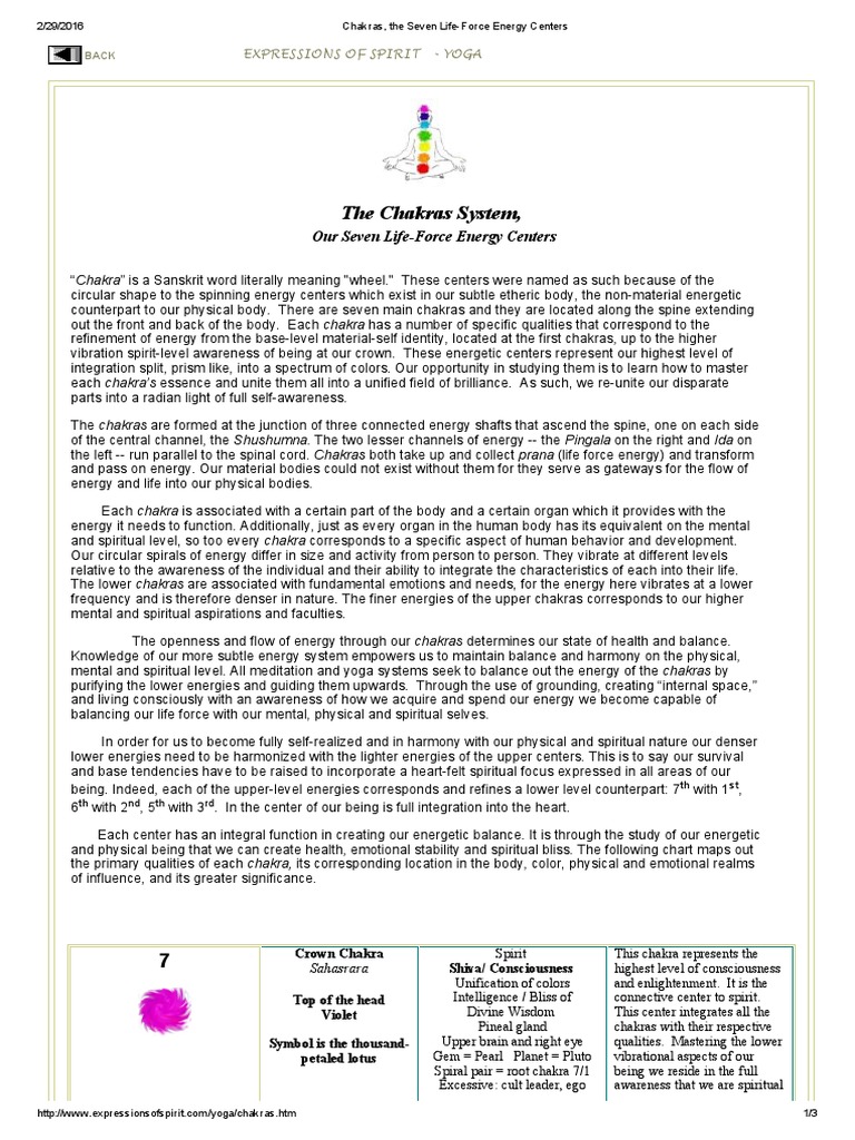 Chakras, The Seven Life-Force Energy Centers | PDF | Chakra | Spirituality