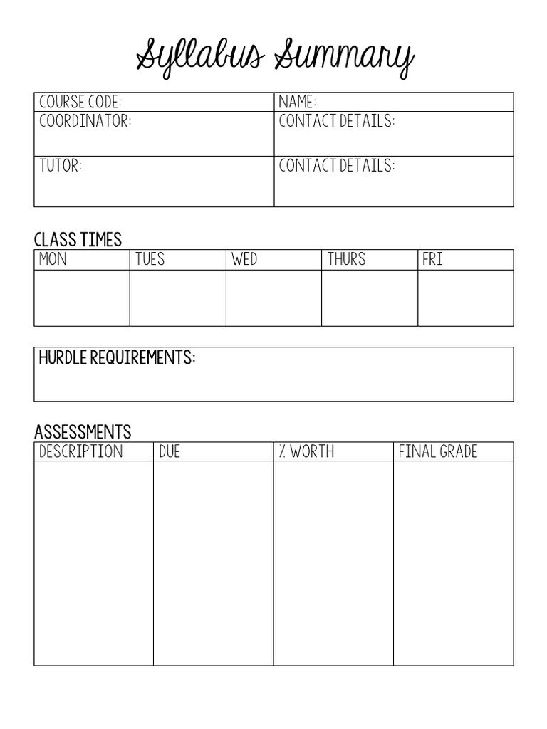Syllabus Summary: Class Times | PDF