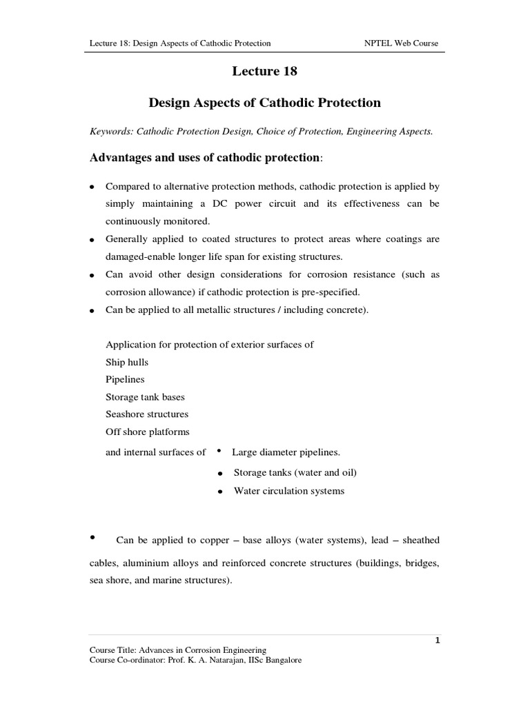 Lecture18 of Cathodic Protection PDF | PDF