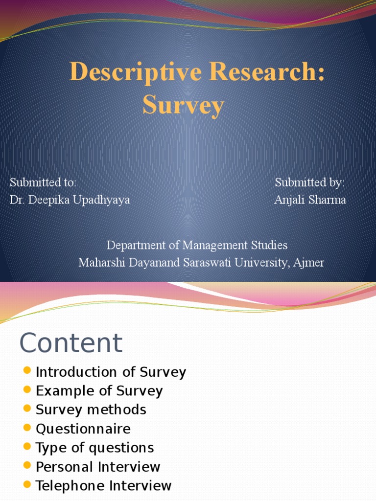 Descriptive Research Anjali | PDF | Survey Methodology | Questionnaire