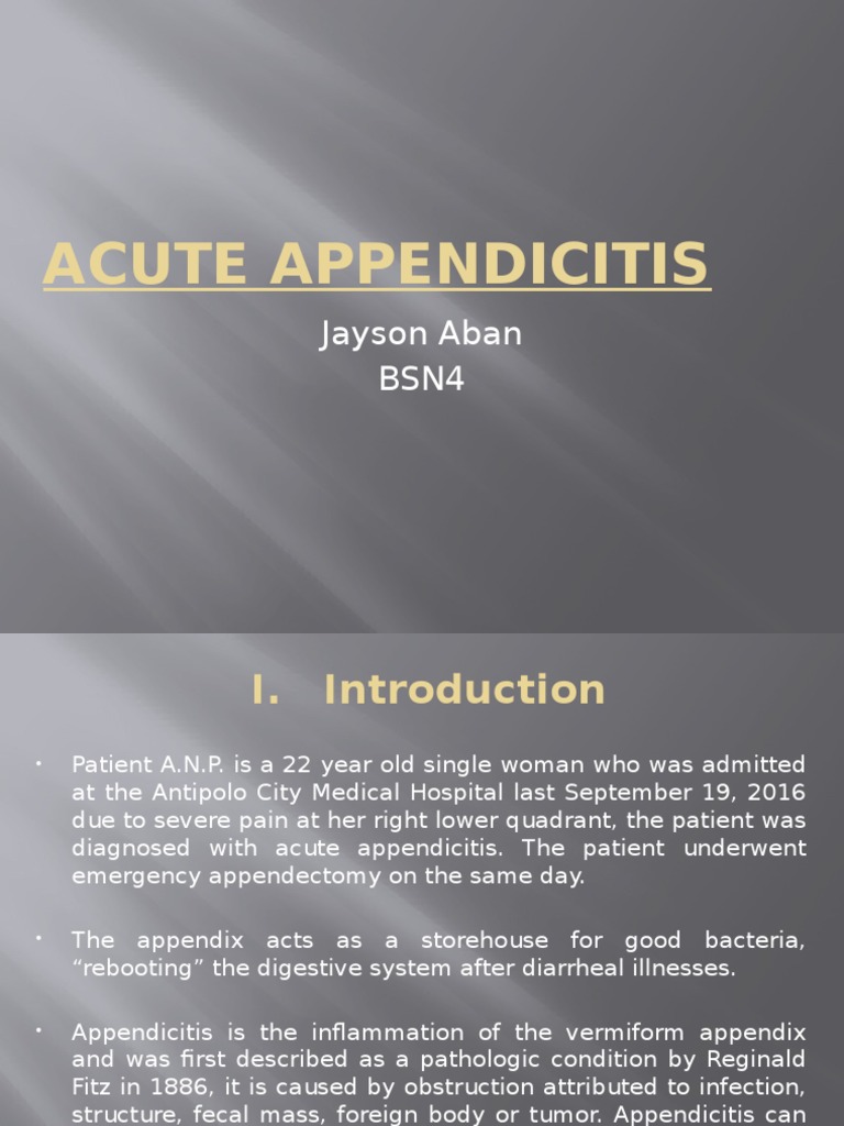 Acute Appendicitis Case Study Overview | PDF | Health Care | Diseases ...