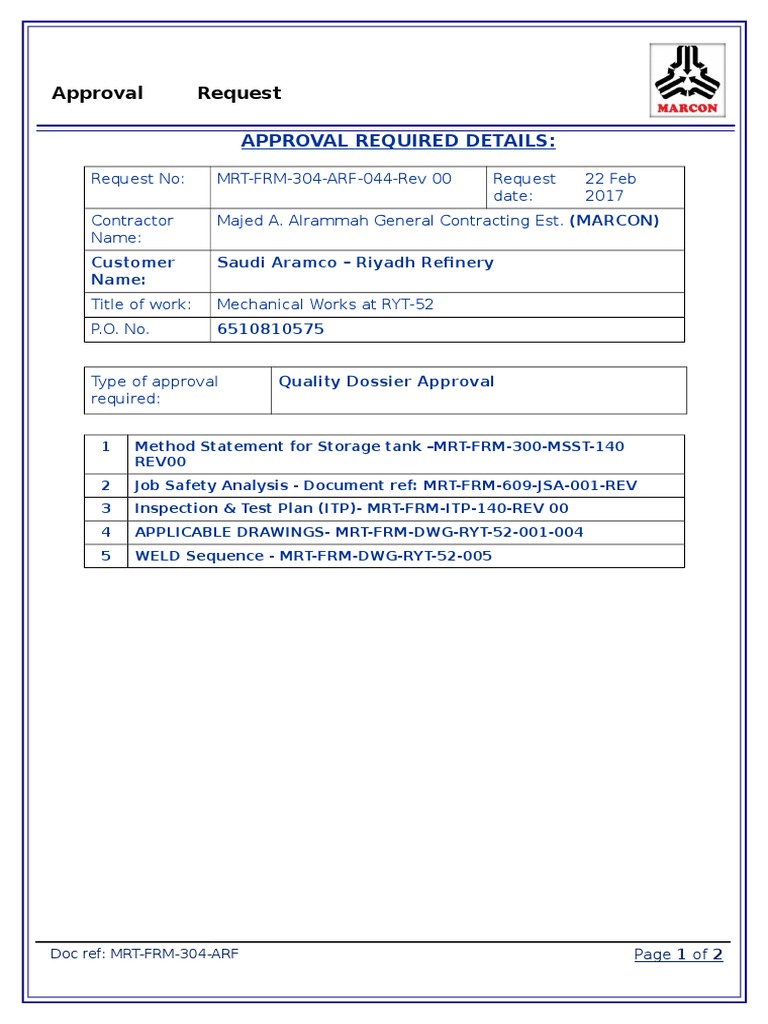 Approval Required Details:: Approval Request Form (ARF) | PDF