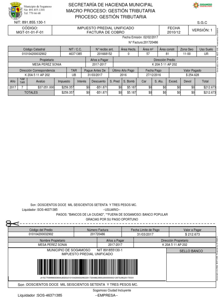 Formato Impuesto Predial | PDF