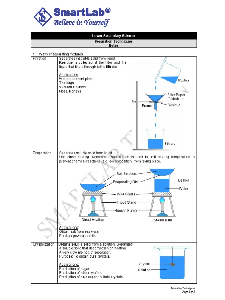 Notes Separation Techniques Pdf Distillation Filtration