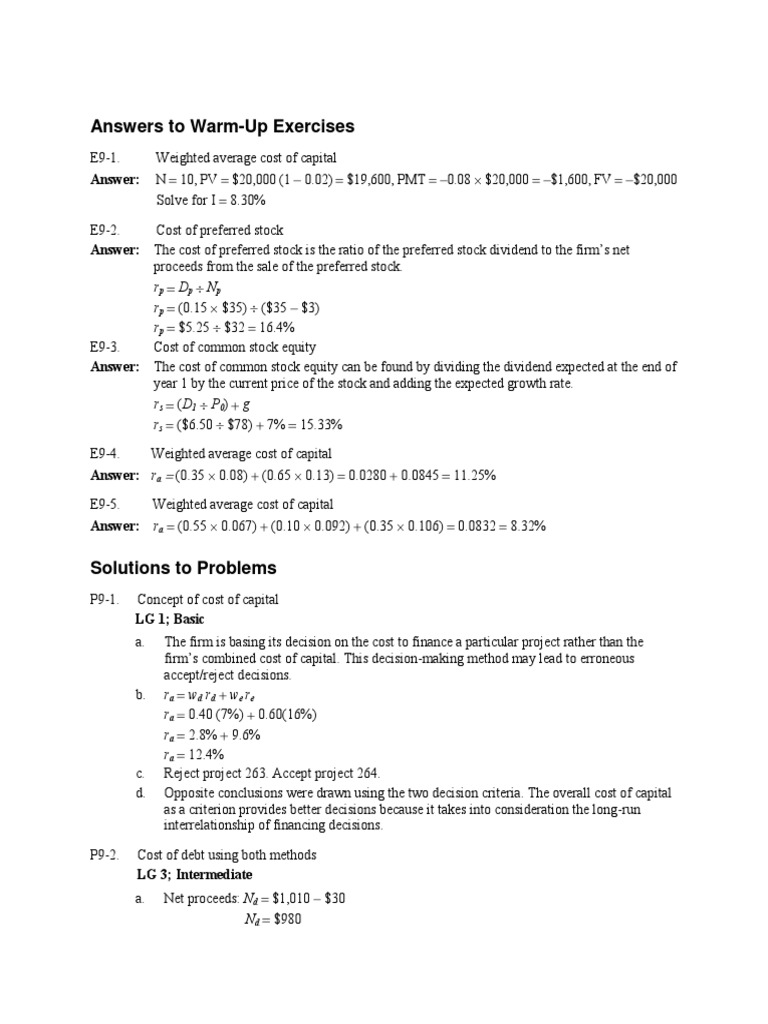 Chapter 9 Solutions | PDF | Cost Of Capital | Financial Economics