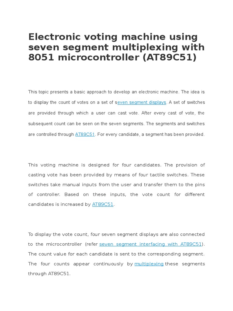 Electronic Voting Machine Using Seven Segment Multiplexing With 8051 ...
