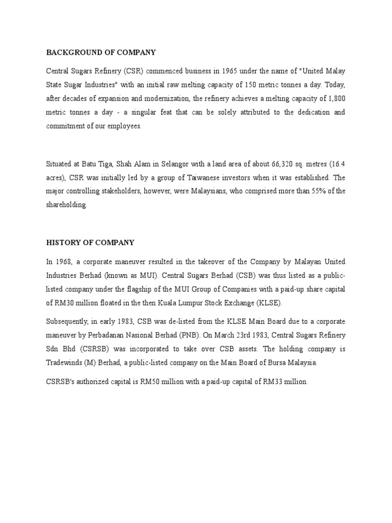 Background of Company CSR | PDF | Malaysia | Corporate Law