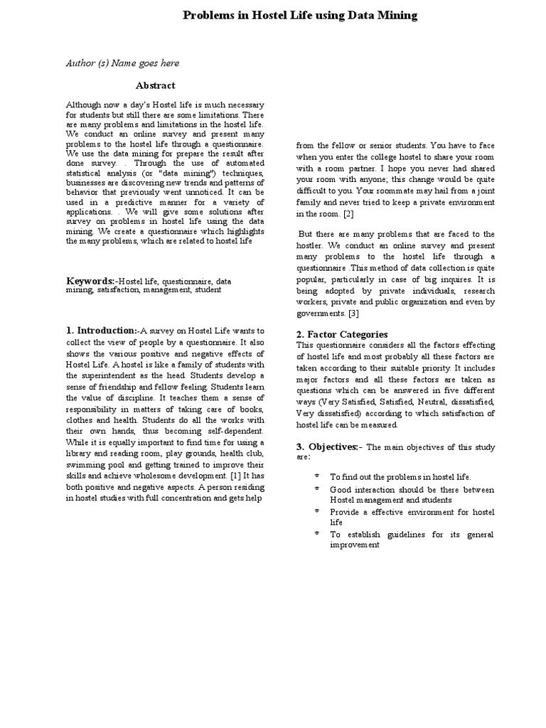 Hostel Problems Report | PDF | Hostel | Questionnaire