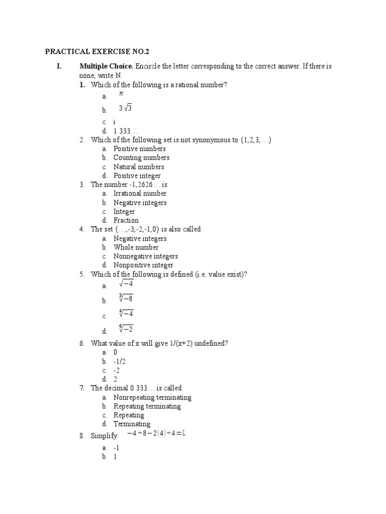 Practical Exercise 2 | PDF | Numbers | Integer