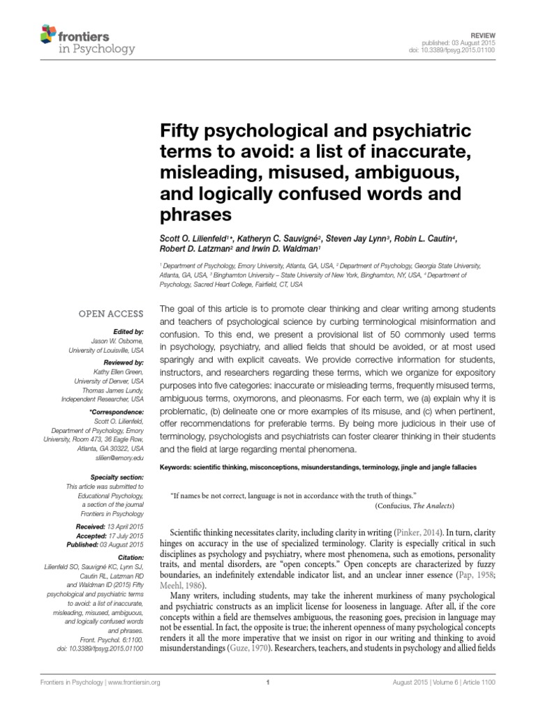 Fifty Psychological And Psychiatric Terms To Avoid A List Of