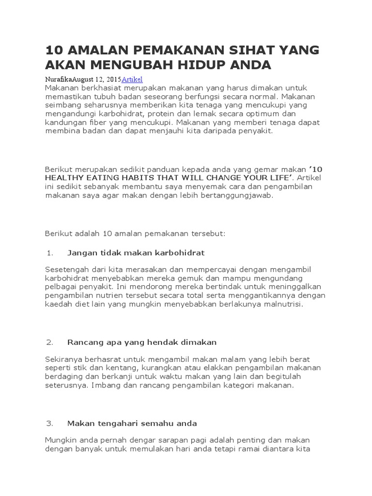10 Amalan Pemakanan Sihat Yang Akan Mengubah Hidup Anda | PDF 10 Amalan Pemakanan Sihat Yang Akan Mengubah Hidup Anda | PDF