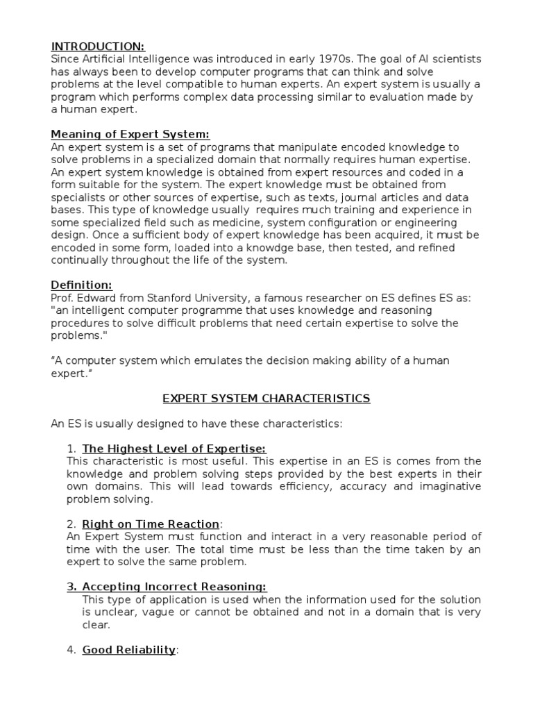 Expert System | PDF | Expert | Artificial Intelligence