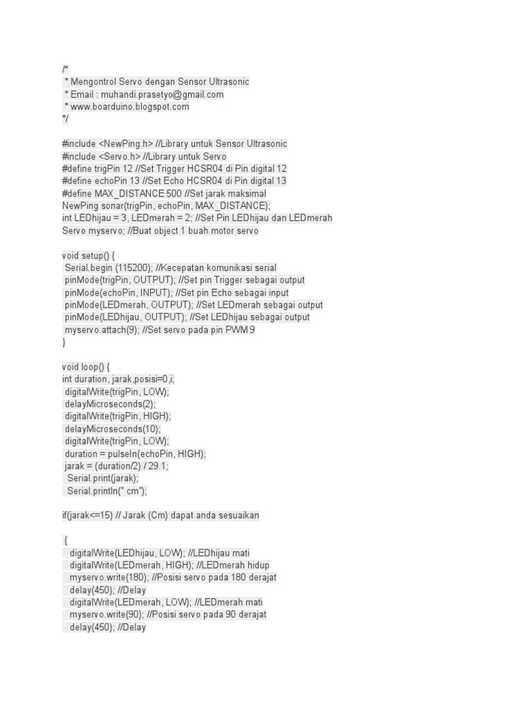Mengontrol Servo Dengan Sensor Ultrasonic | PDF