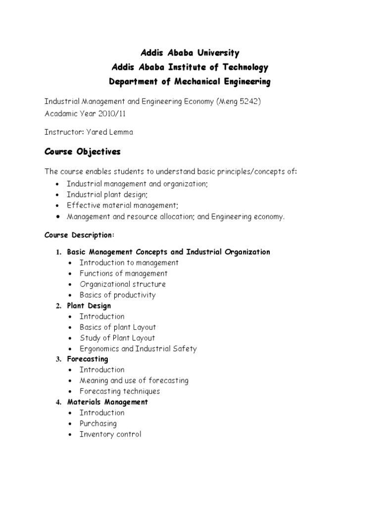 Industrial Management Course Outline | PDF | Industrial Engineering ...