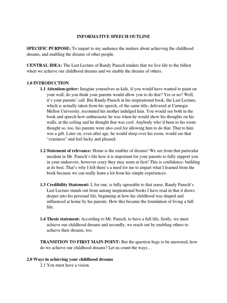 Informative Speech Sample Outline | PDF