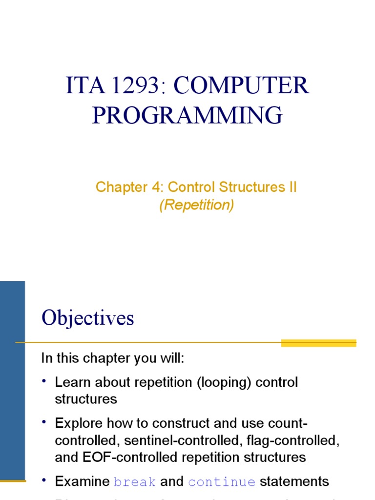 Ita 1293: Computer Programming: Chapter 4: Control Structures II | PDF ...