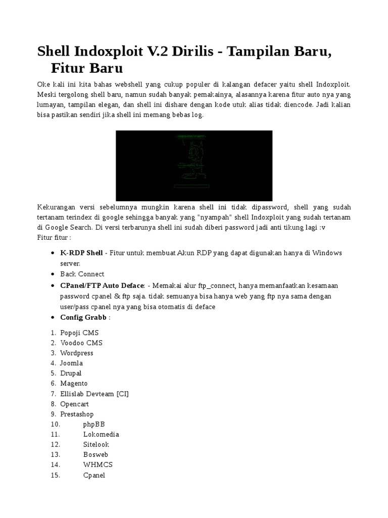 Shell Indoxploit v.2 Dirilis - Tampilan Baru, Fitur Baru | PDF