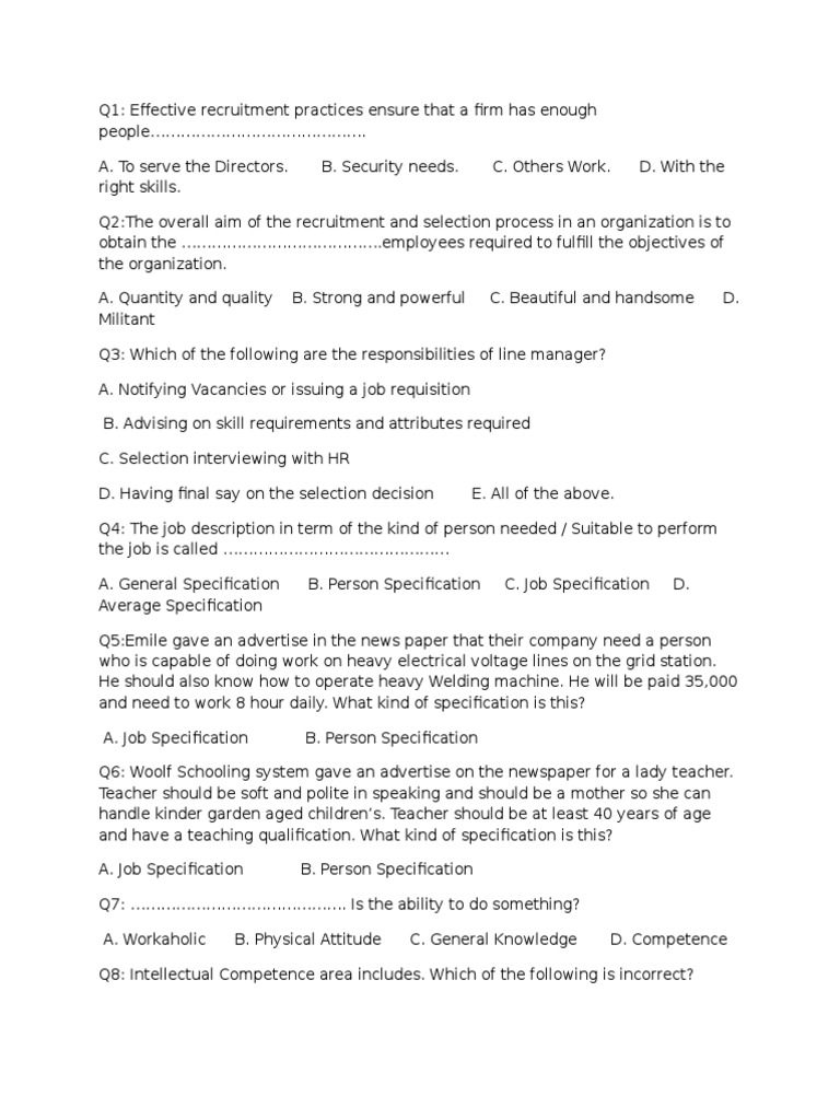 Recruitment and Selection Mcqs | PDF | Test (Assessment) | Recruitment
