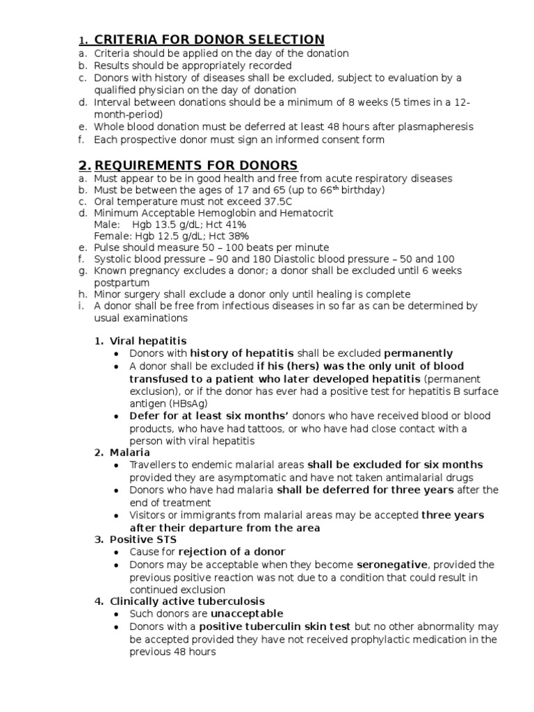 Criteria for Donor Selection | Blood Donation | Hiv/Aids