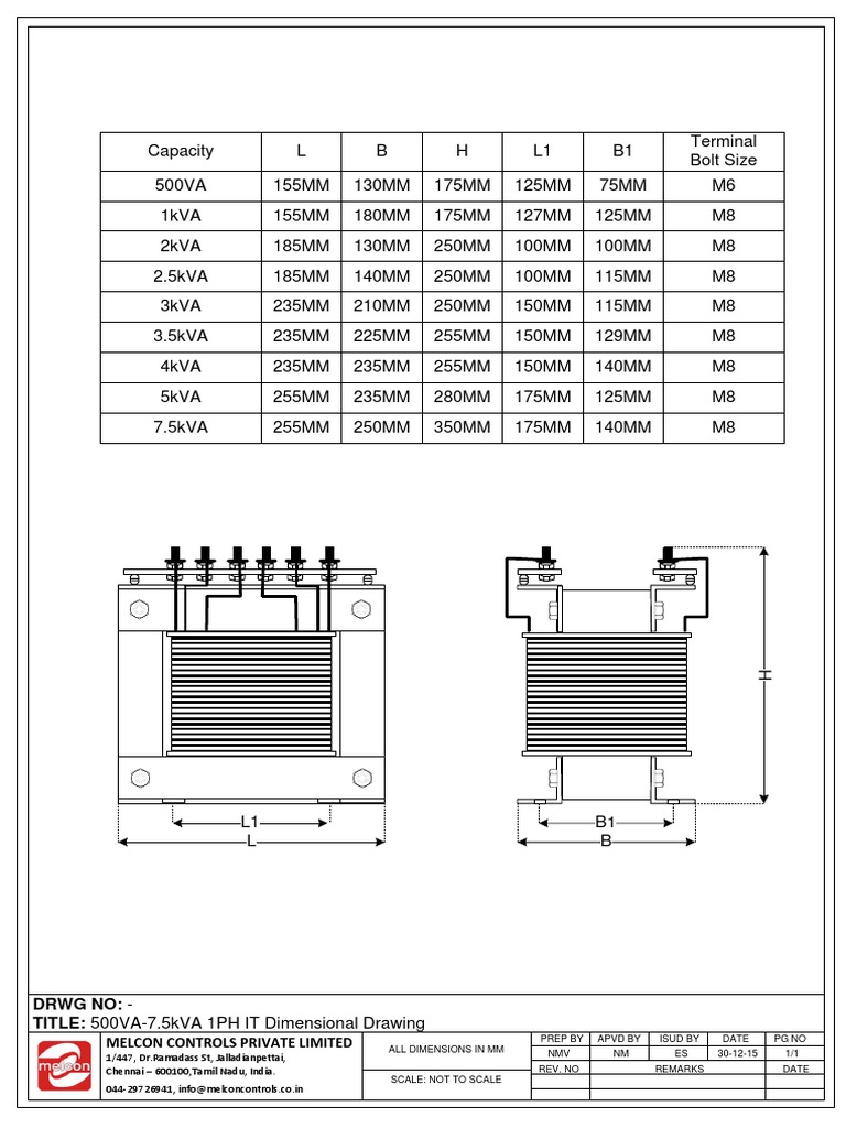 DRWG No: - TITLE: 500VA-7.5kVA 1PH IT Dimensional Drawing: Melcon ...