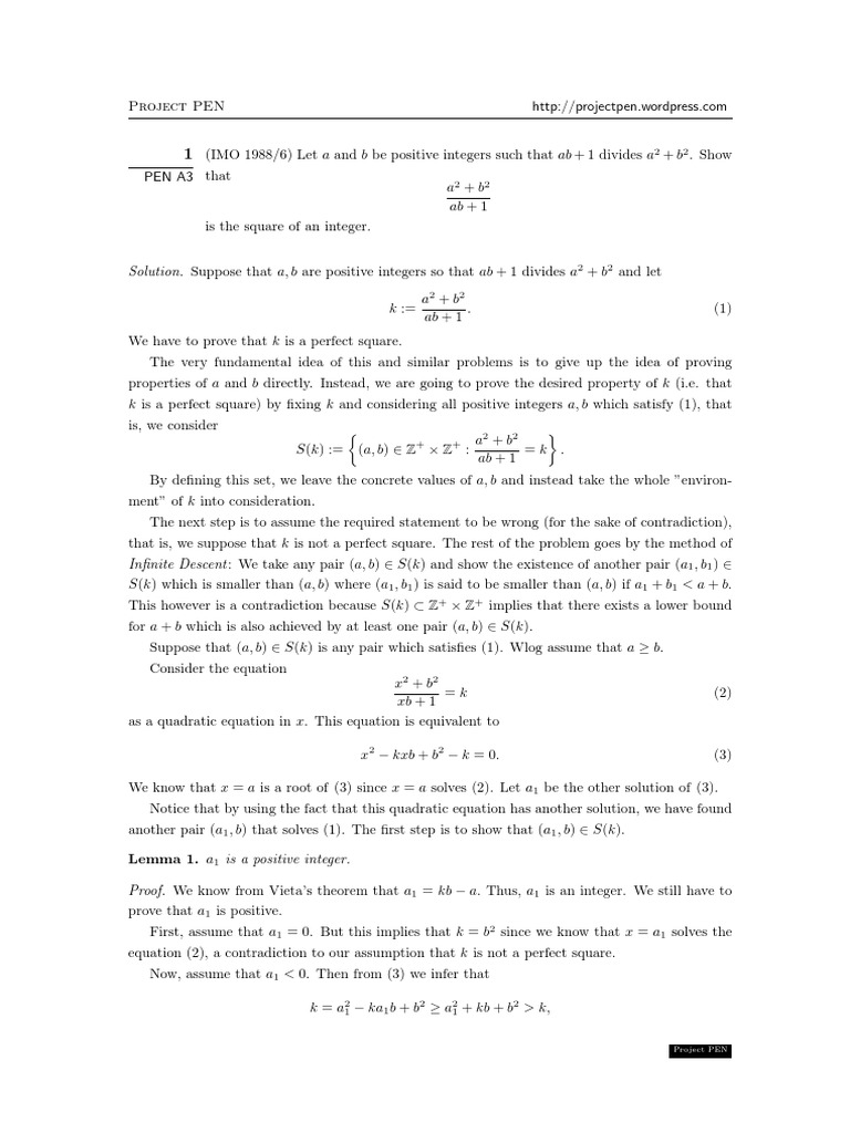 Vieta Jumping - X - Project PEN | PDF | Quadratic Equation | Number Theory