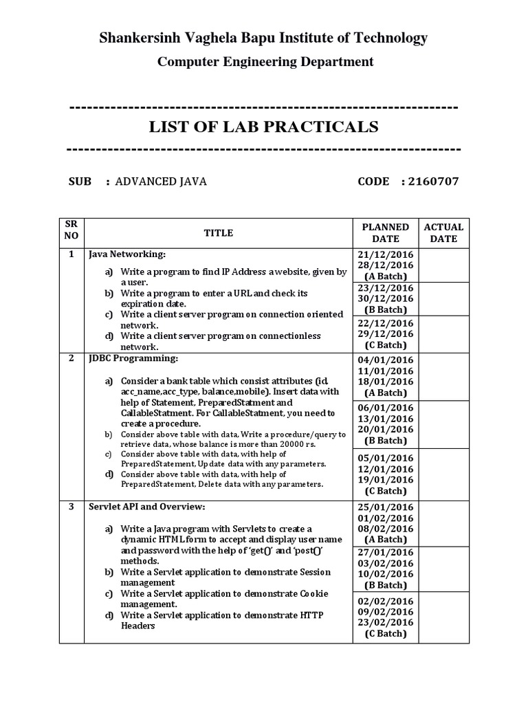 Laboratory Experiment List | Download Free PDF | Java Server Pages | Java Servlet