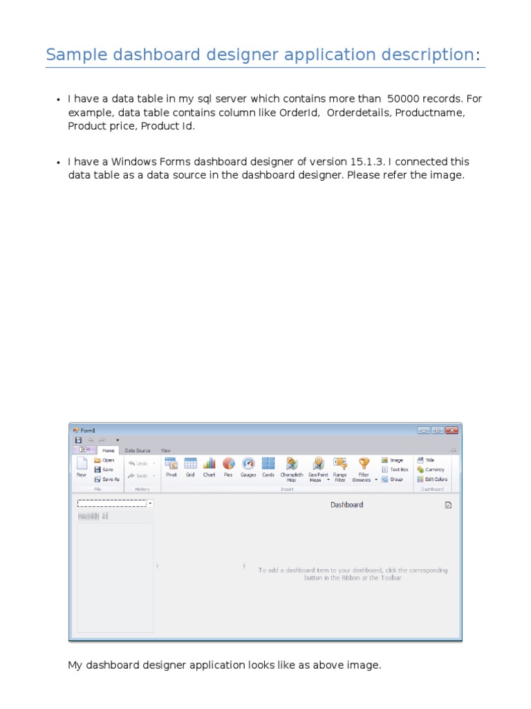 Dashboard Designer Application Description | PDF