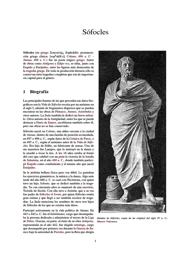 Biografía y obra de Sófocles, el gran tragediógrafo griego | PDF