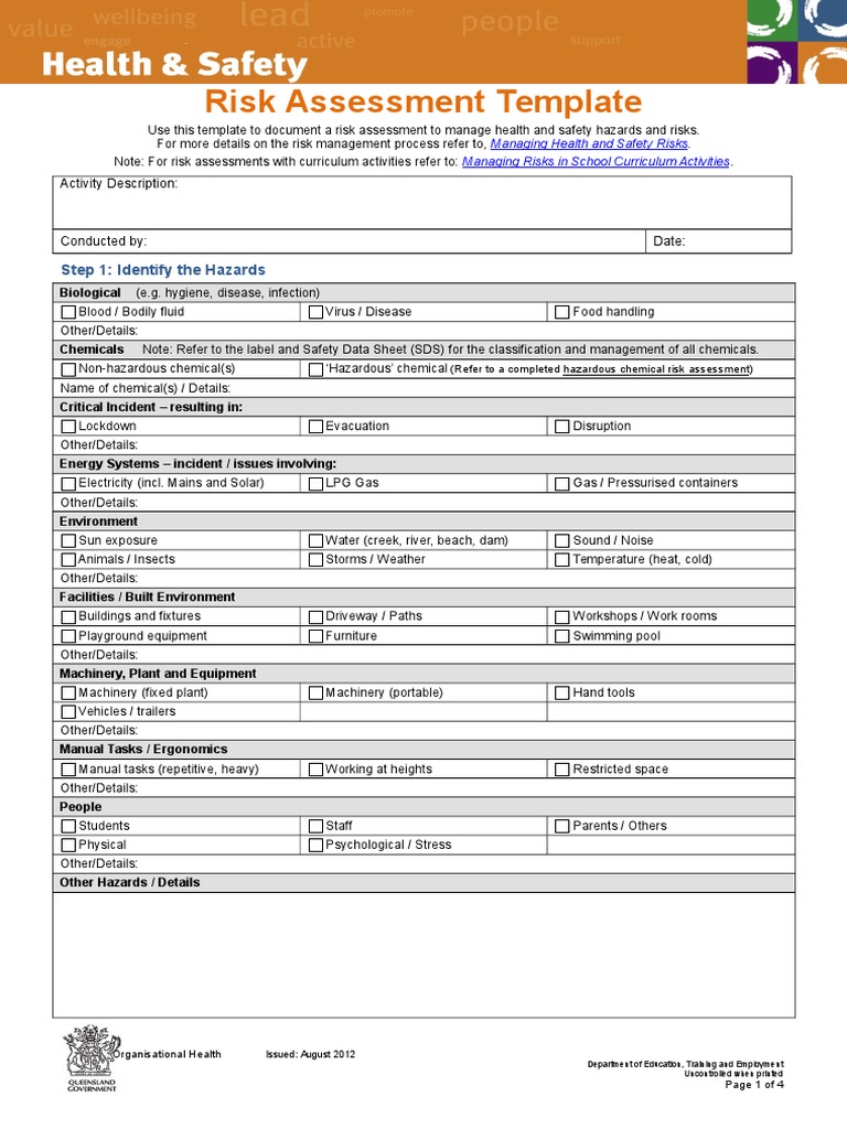 Health Safety Risk Assessment Template 1 | Download Free PDF | Personal ...