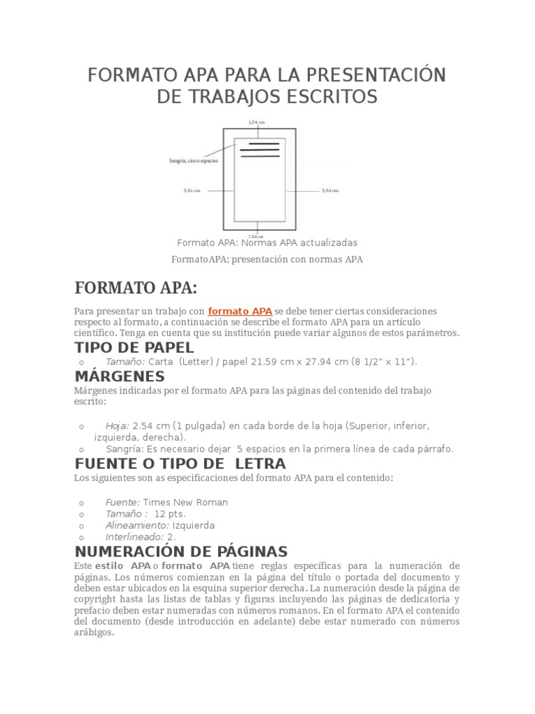 Formato Apa para La Presentación de Trabajos Escritos