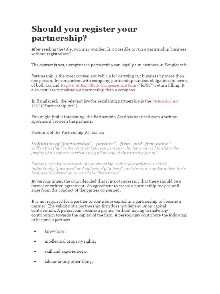 Should You Register Your Partnership?: Register of Joint Stock ...
