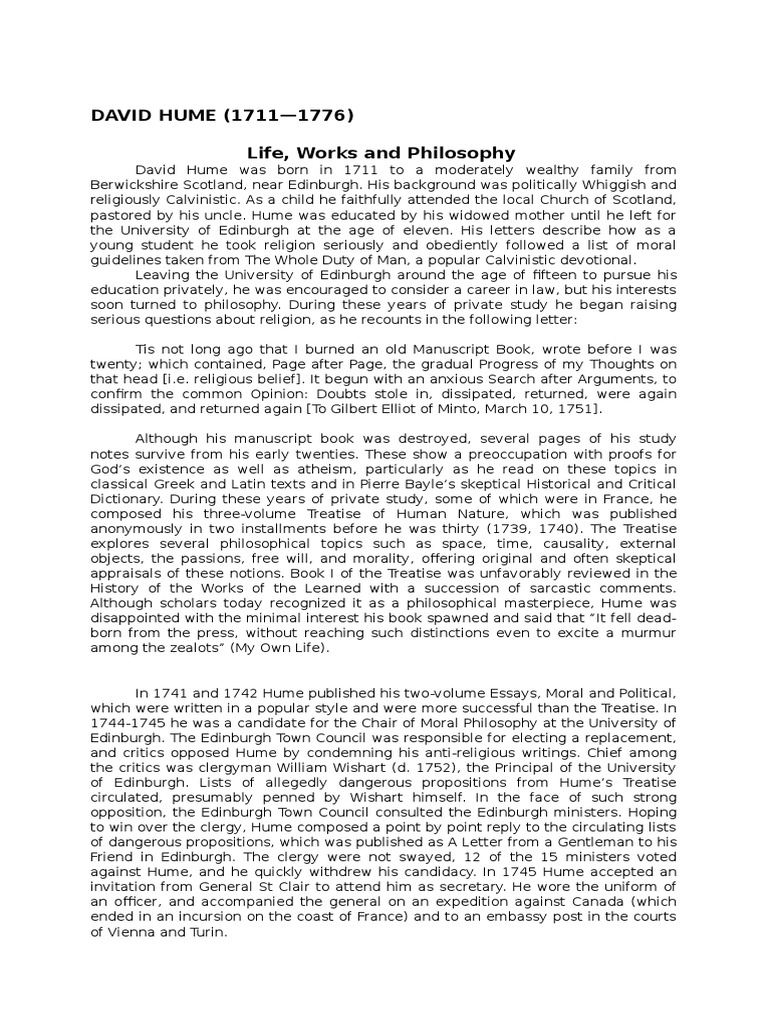 DAVID HUME (1711-1776) Life, Works and Philosophy | PDF | David Hume ...