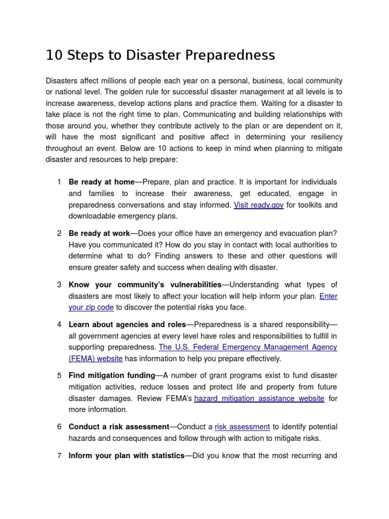 10 Steps To Disaster Preparedness | PDF | Emergency Management ...