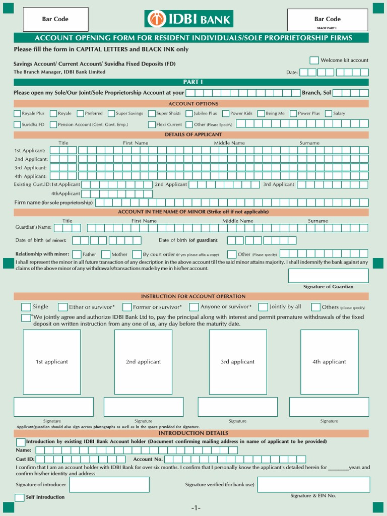 IDBI Bank Account Opening Form Guide | PDF | Transaction Account ...