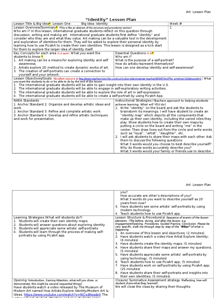 Identity Lessonplan Jenny Ningzhan Edited | PDF | Identity (Social ...
