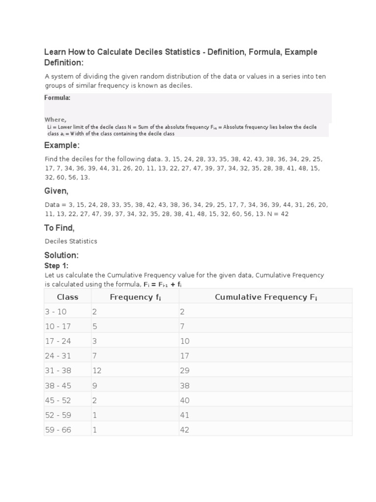 Learn How To Calculate Deciles Statistics | PDF