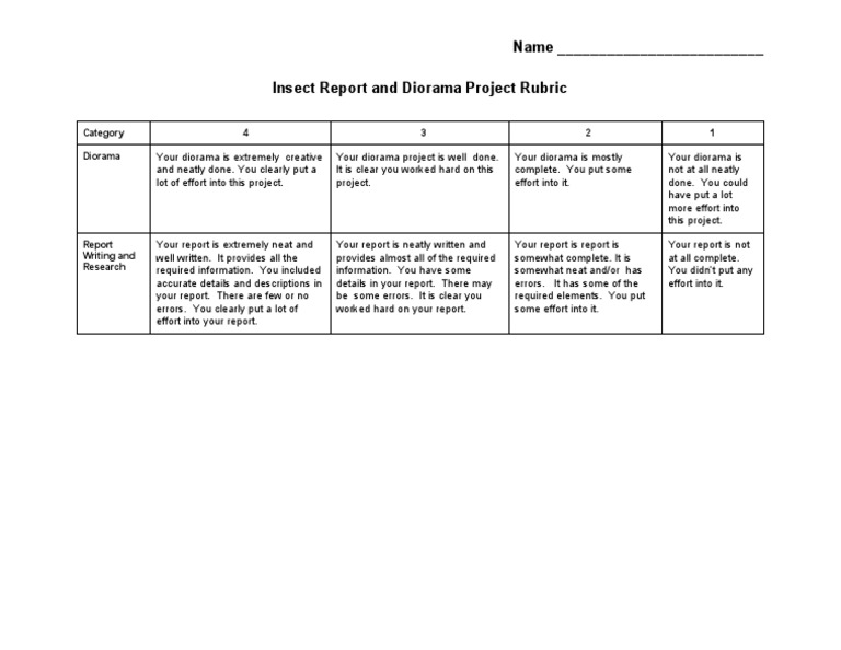 Insect Diorama and Report Rubric | PDF | Computers