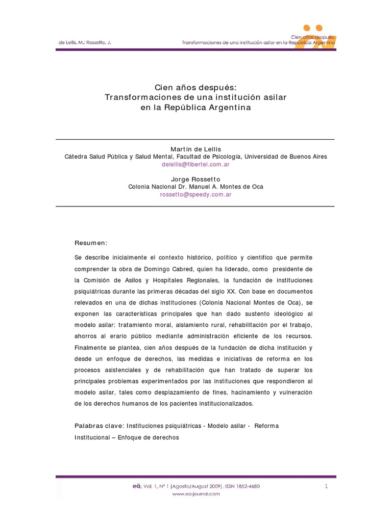 Transformaciones de Una Institucion Asilar en La Republica Argentina ...