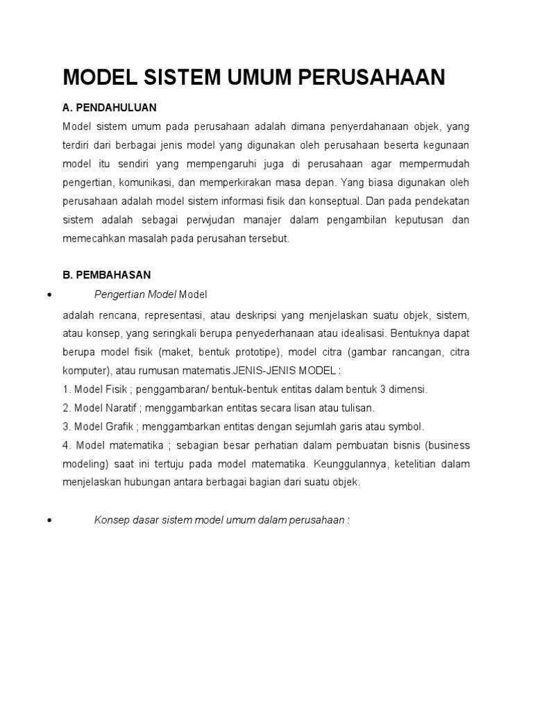 Model Sistem Umum Perusahaan | PDF
