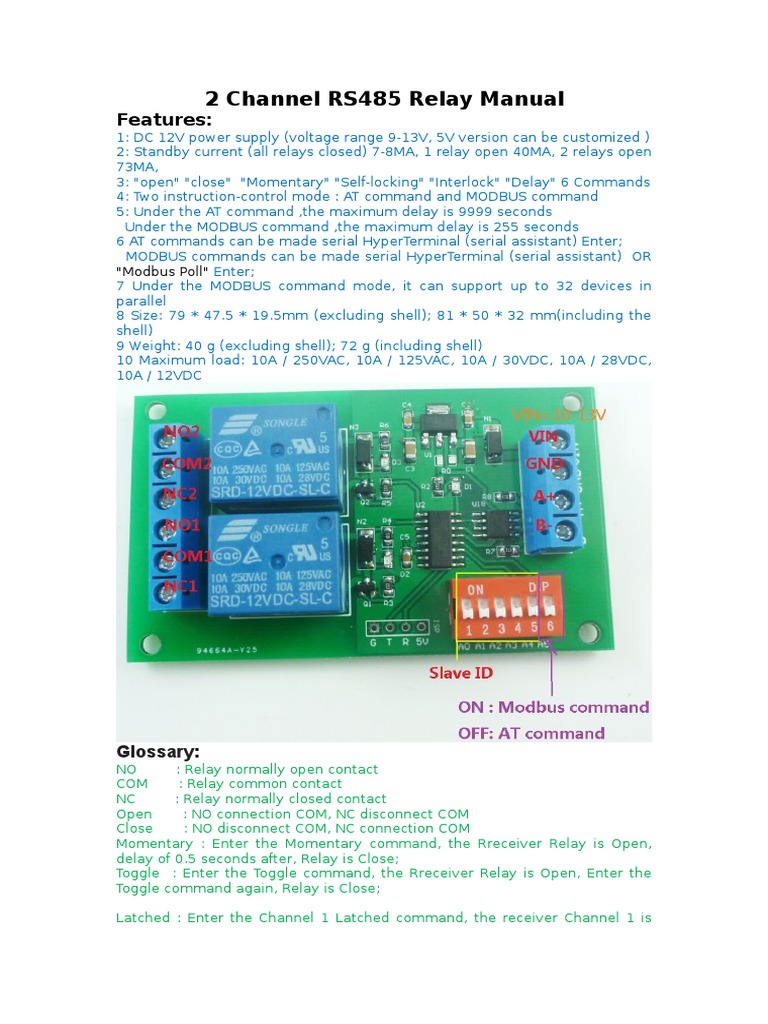 2 Channel RS485 Relay Manual | PDF | Relay | Power Supply