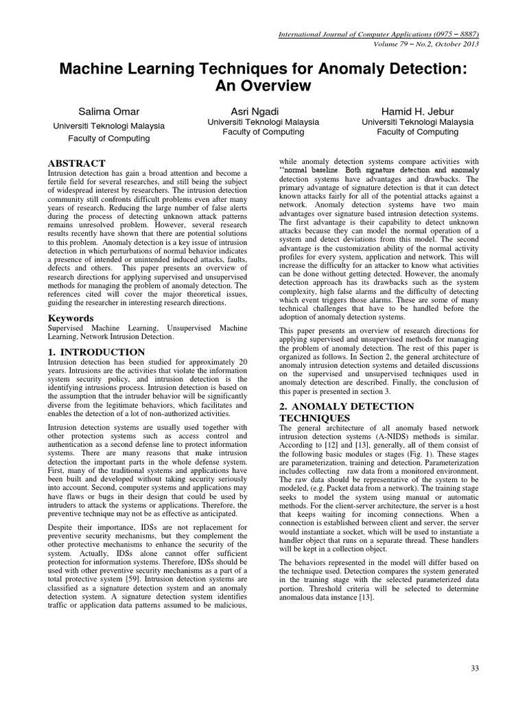 Machine Learning Techniques For Anomaly Detection: An Overview | PDF ...