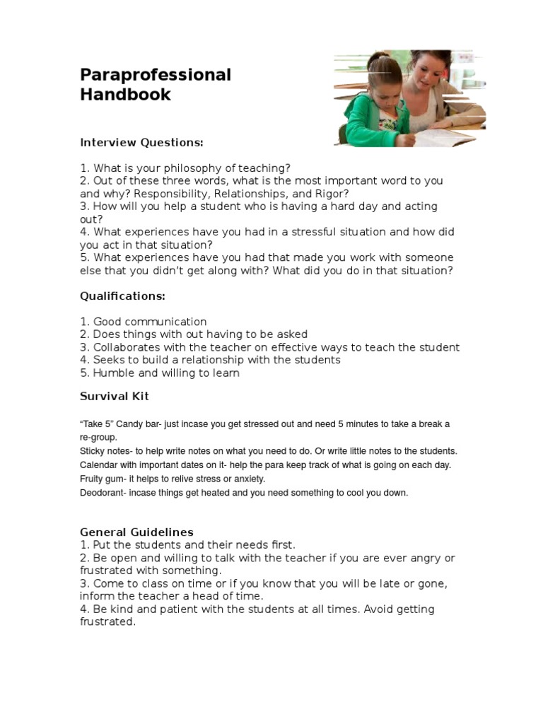 Paraprofessional Handbook | PDF | Behavior Modification | Applied ...