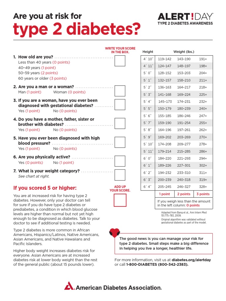 Diabetes Risk Test Paper Version | PDF