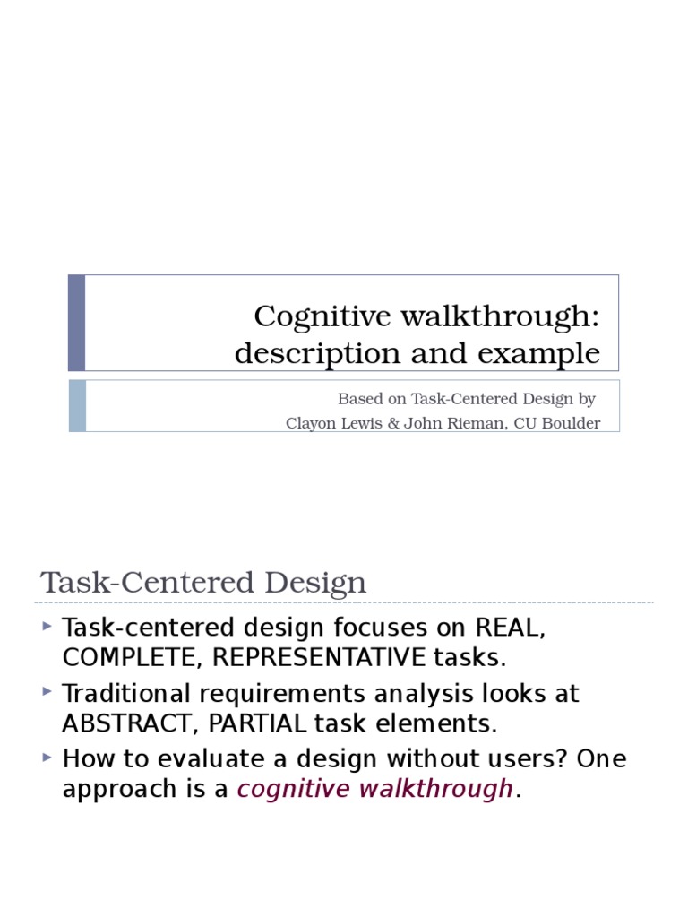 Cognitive Walkthrough: Description and Example: Based On Task-Centered ...